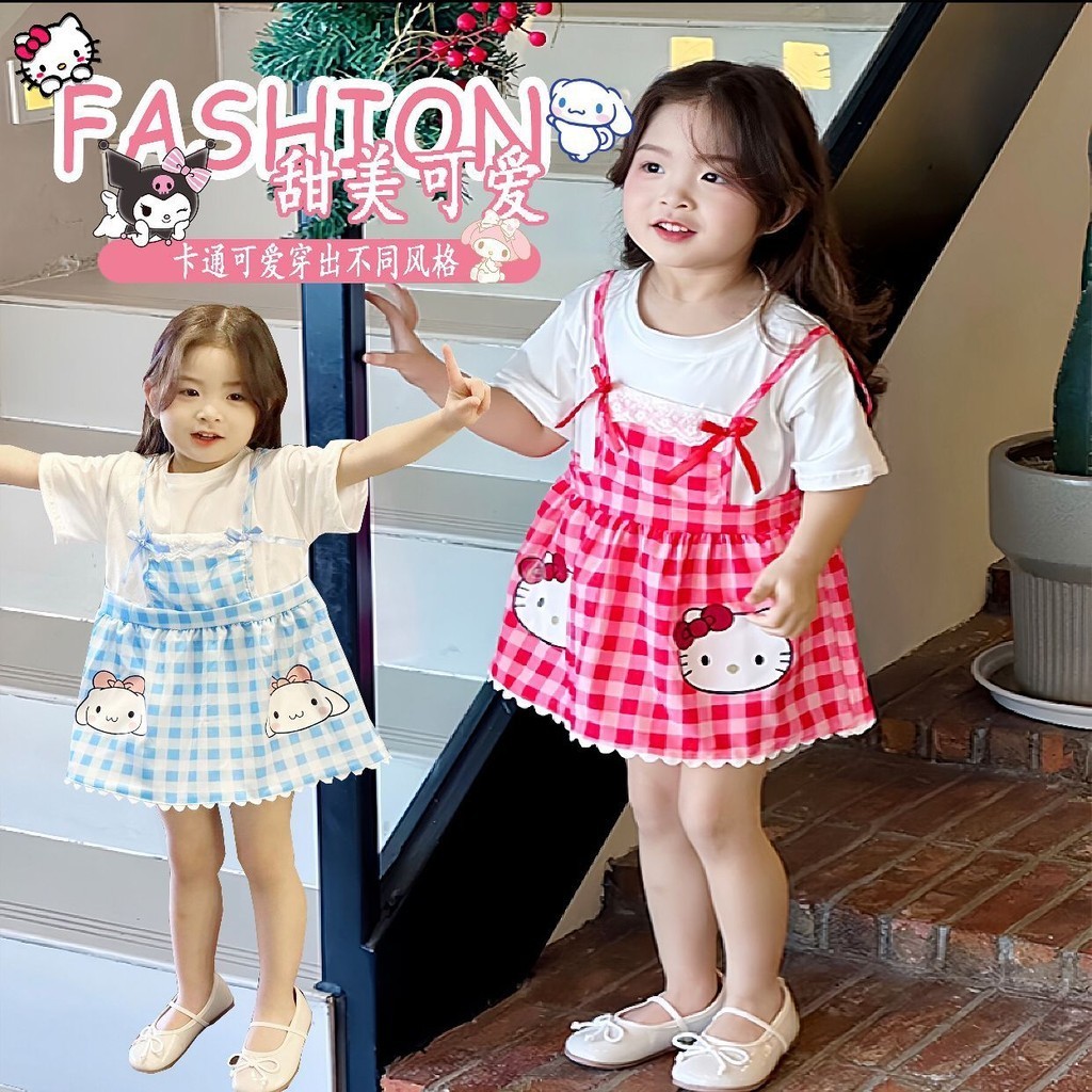 90-140cm Girls Dresses Sweet Princess Dresses Cartoon Kids Fake Two ...