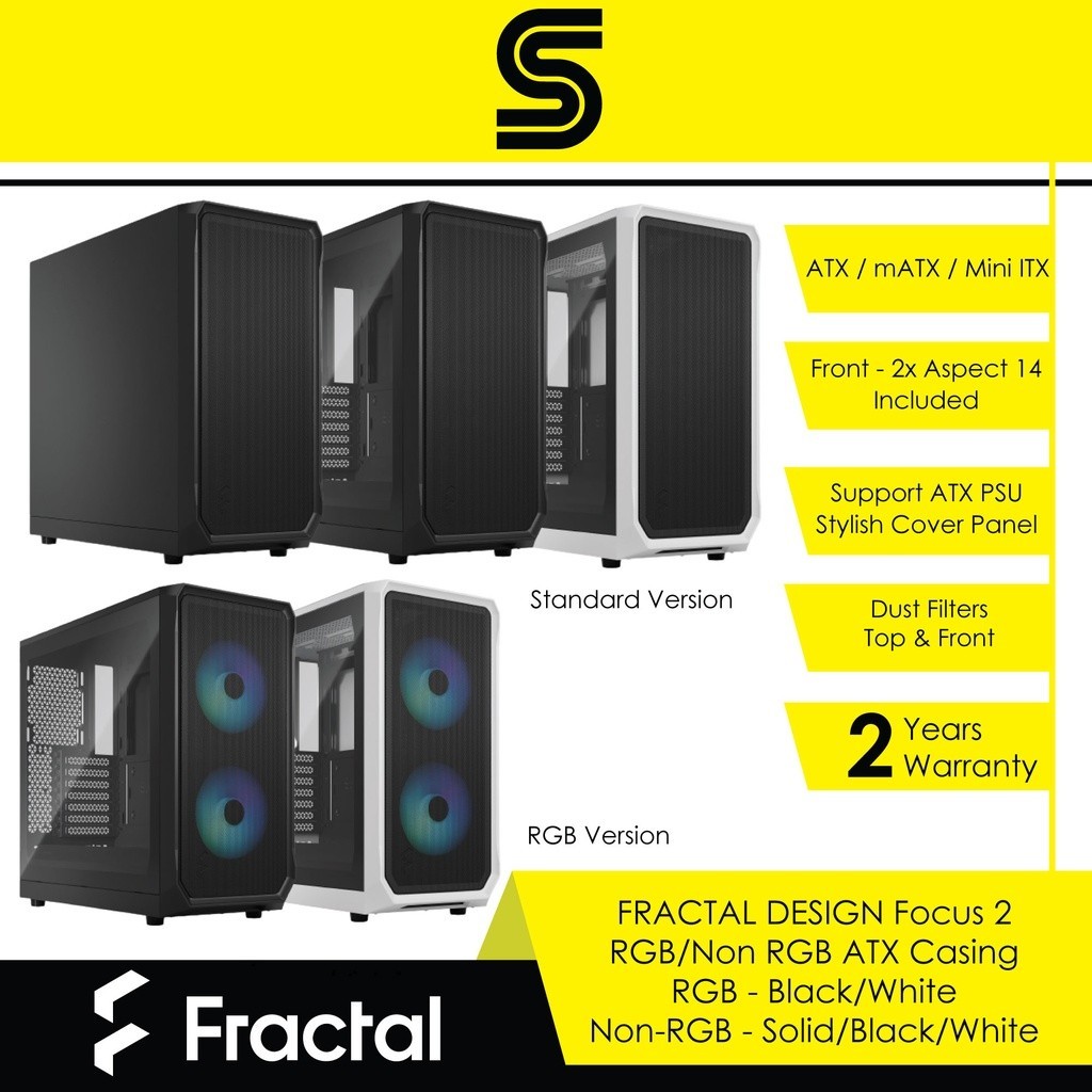 FRACTAL DESIGN Focus 2 RGB/Non RGB ATX Casing - Black/White | Shopee ...