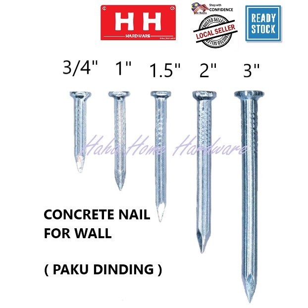 ( 130 Gram ) Concrete Nails ; Paku Simen / Konkrit ( 3/4" / 1" / 1-1/2 ...