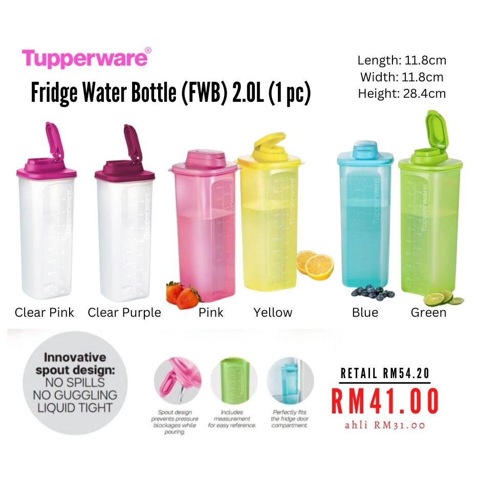 TAKN Tupperware Fridge Water Bottle 2.0L FWB Botol Air Peti Sejuk 2L ...