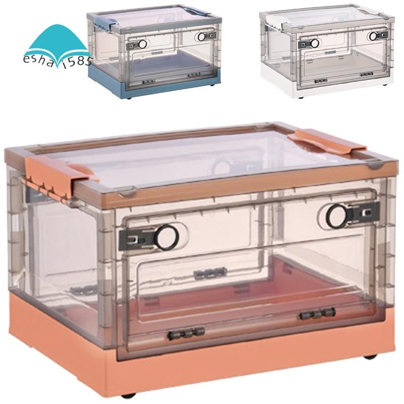 Collapsible Storage Bins with Double Side Doors , Clear Storage Boxes with Lid , Organization ...