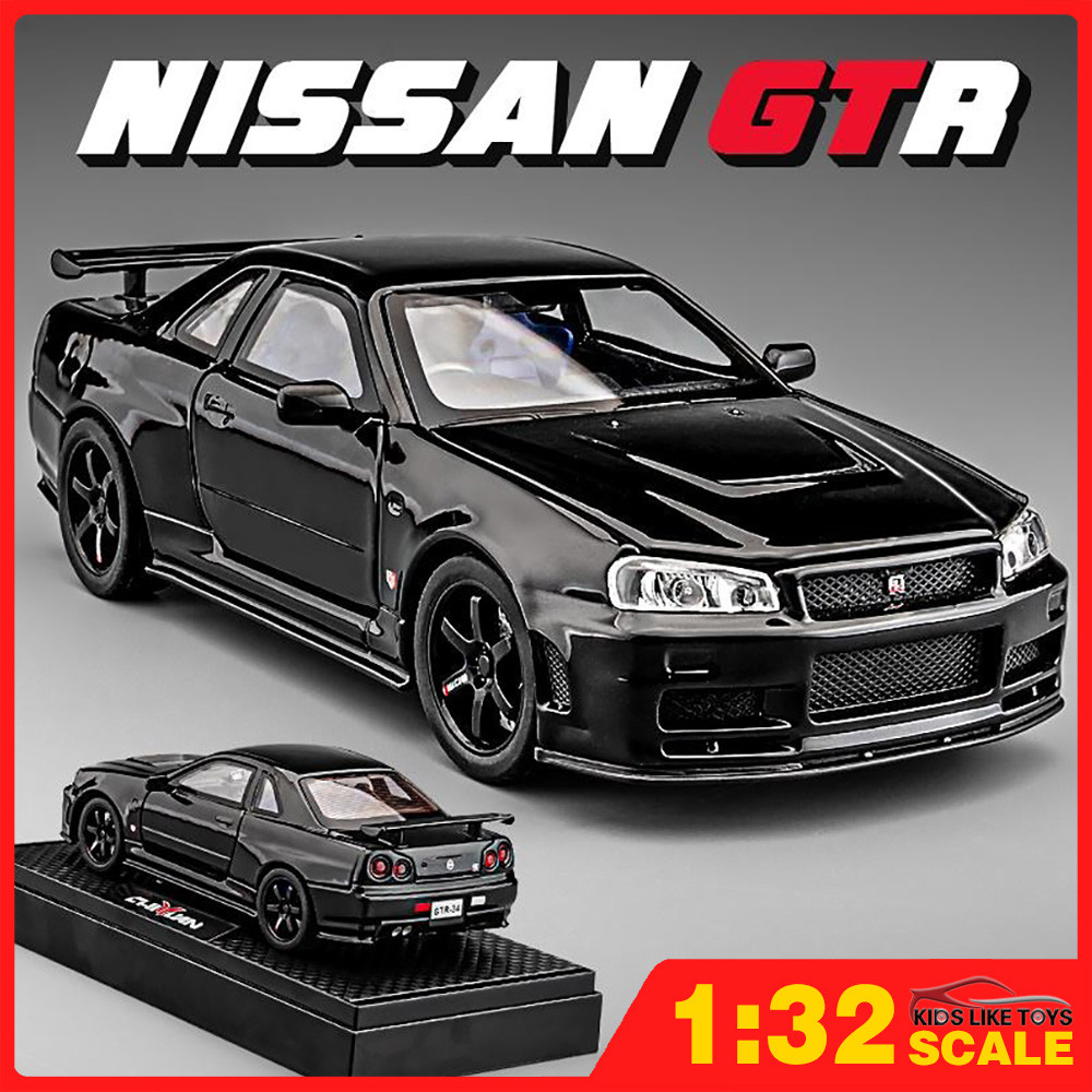 KLT 1:32 Nissan GTR R34 Diecast Model Car Alloy Cars Toys Collection ...