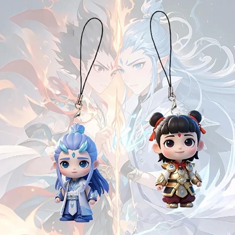 Nezha 2 Cartoon Keychain Q Version Nezha Aobing Mobile Phone Chain ...