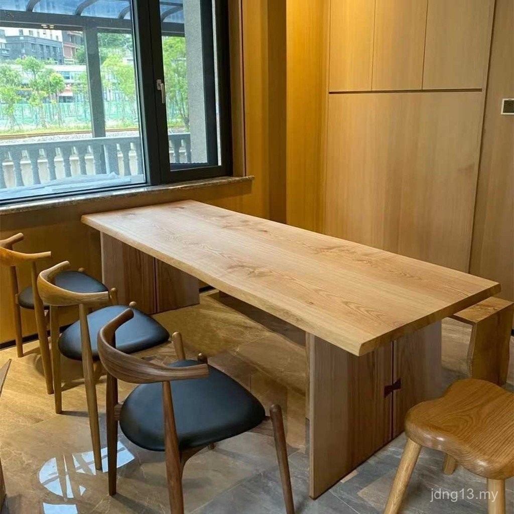 Ash Wood Panel Double Meja Makan Papan Besar Gaya Jepun Meja Teh Kayu ...