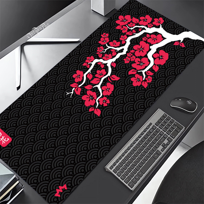 80x30cm Death and life Pink Mouse Pad Cherry Blossoms Table Mat Black ...