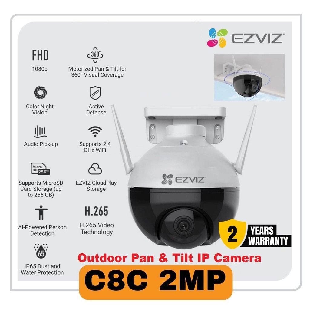 EZVIZ C8C PRO 2K (2MP) OutDoor Pan&Tilt IP Camera , Color Night Vision ...