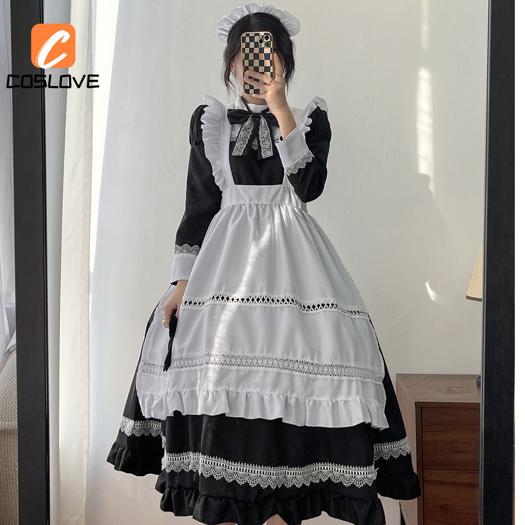 Classic British Style Maid Cosplay Full Set Costume Black White Color ...