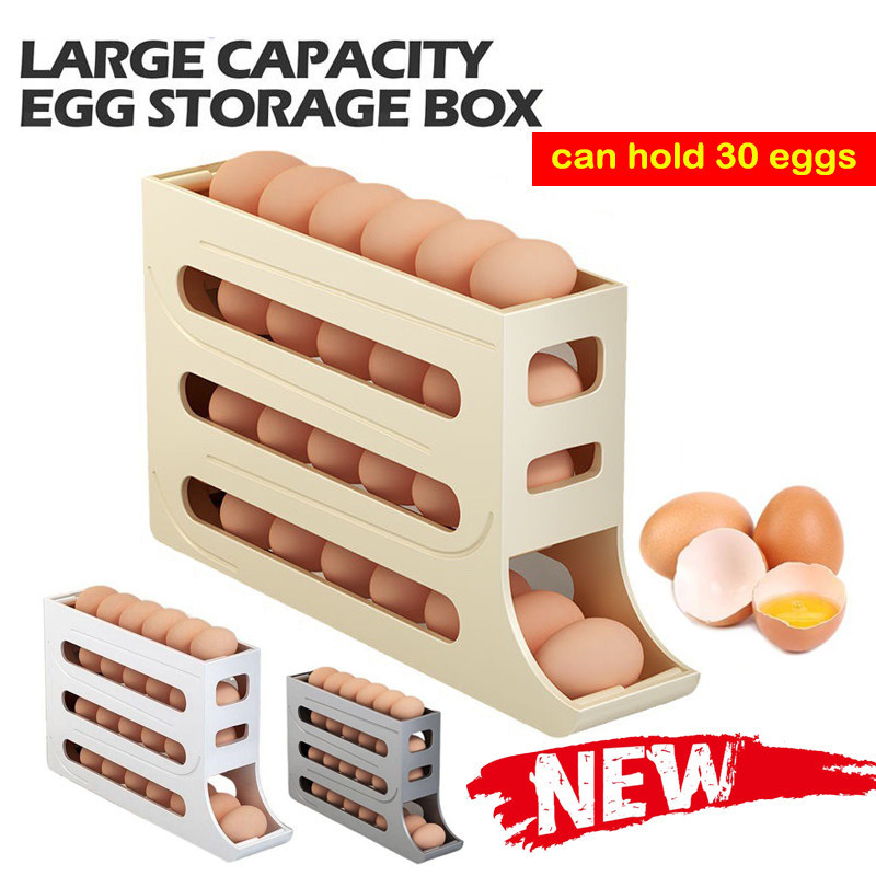 4 Layers Automatic Scrolling Egg Rack Slide-type Egg Storage Box Durable Stackable Tray ...