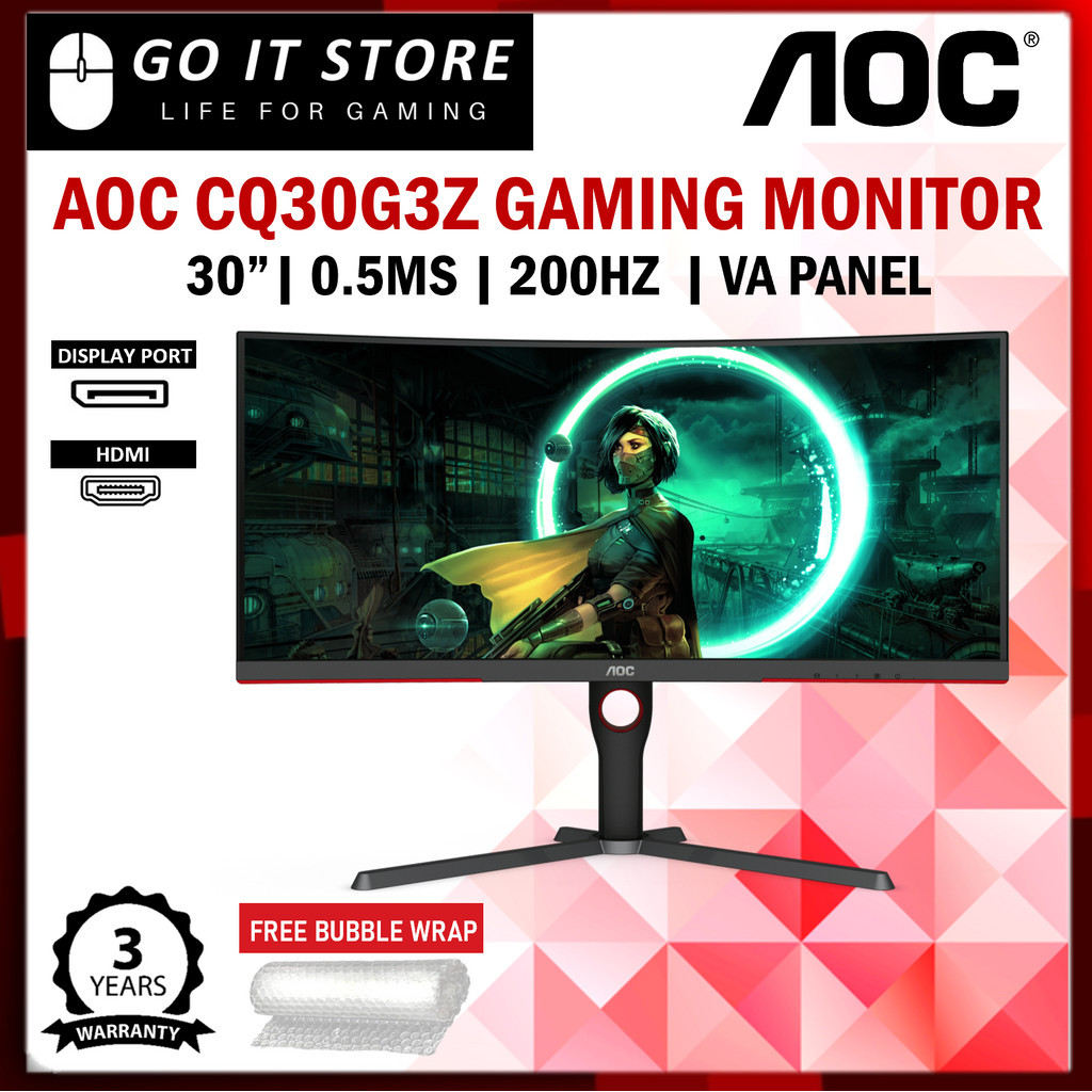 AOC CQ30G3Z 30" WFHD 2560 x 1080 200Hz 0.5MS VA AMD FREESYNC CURVE ...