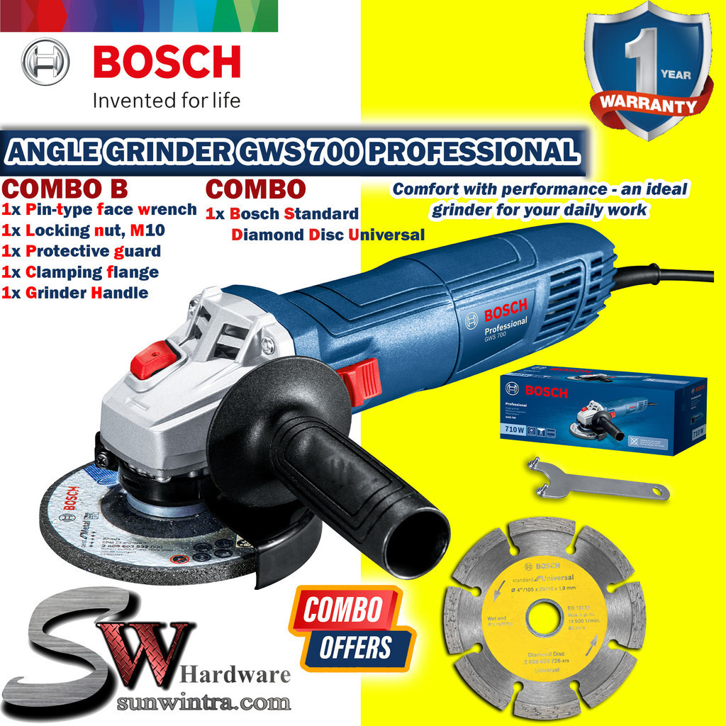 COMBO Bosch GWS700 4" Angle Grinder 710W + Bosch Standard Diamond ...