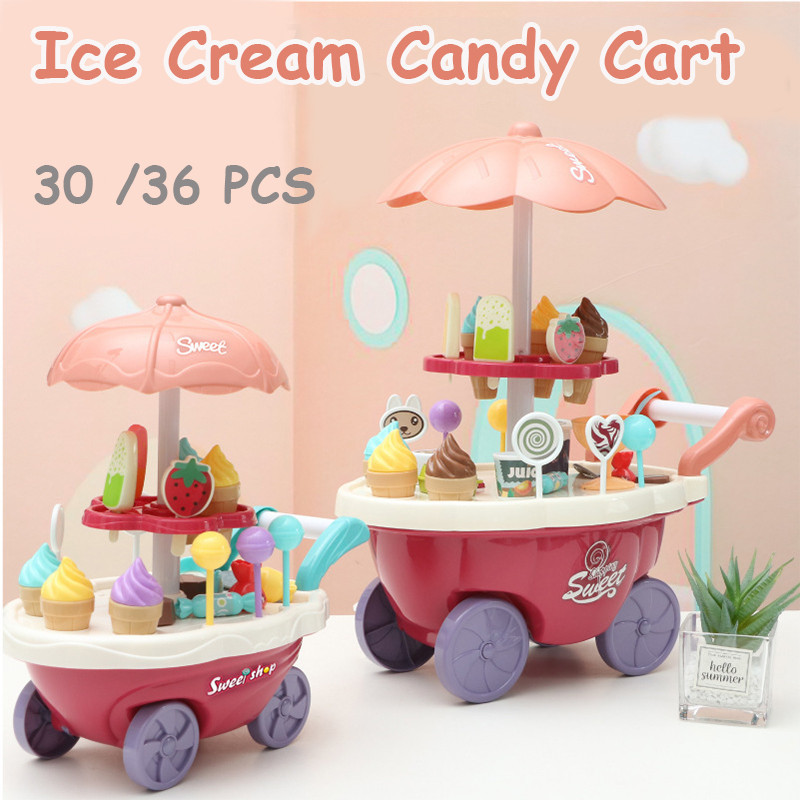 30 /36 PCS Ice Cream Candy Cart Kids Toy Pretend Play House Set Trolley ...