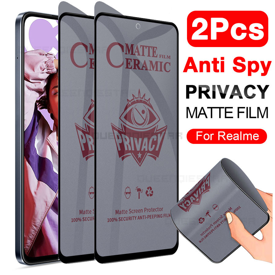 [1-2Pcs] Matte Privacy Ceramic Tempered Glass Anti Spy Screen Protector For Realme C53 C2 C3 C11 ...