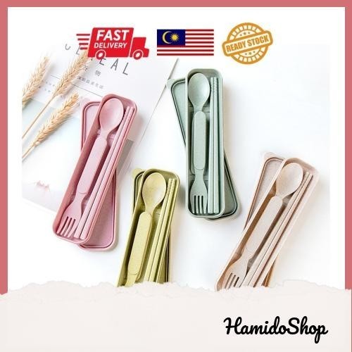 Eco Friendly Portable Plastic Cutlery Set with Case Box Peralatan ...