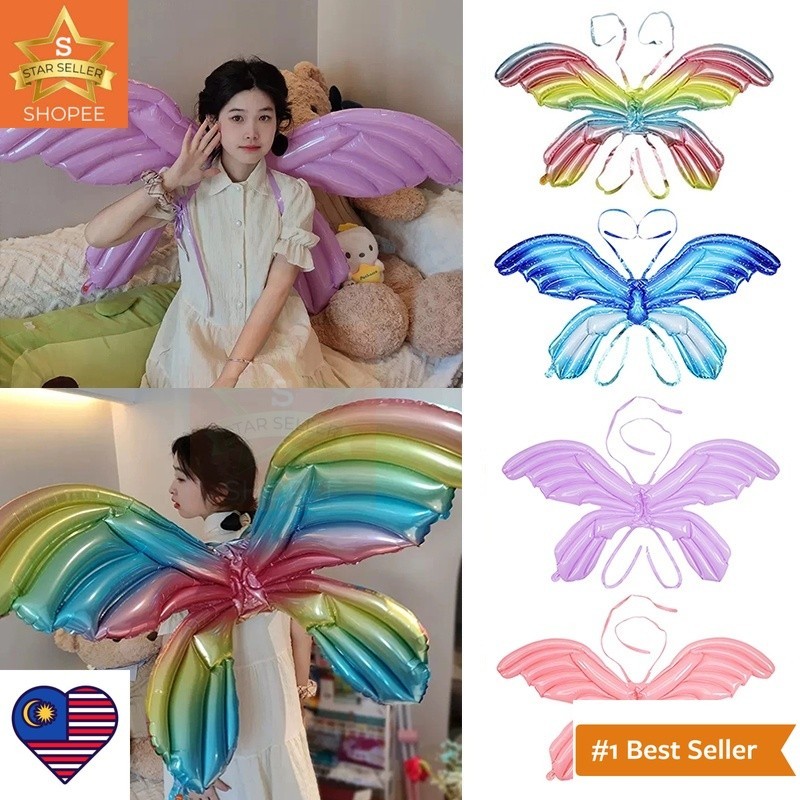 (MW)Angel Butterfly Wing Aluminum Foil Balloon Rainbow Color Back ...