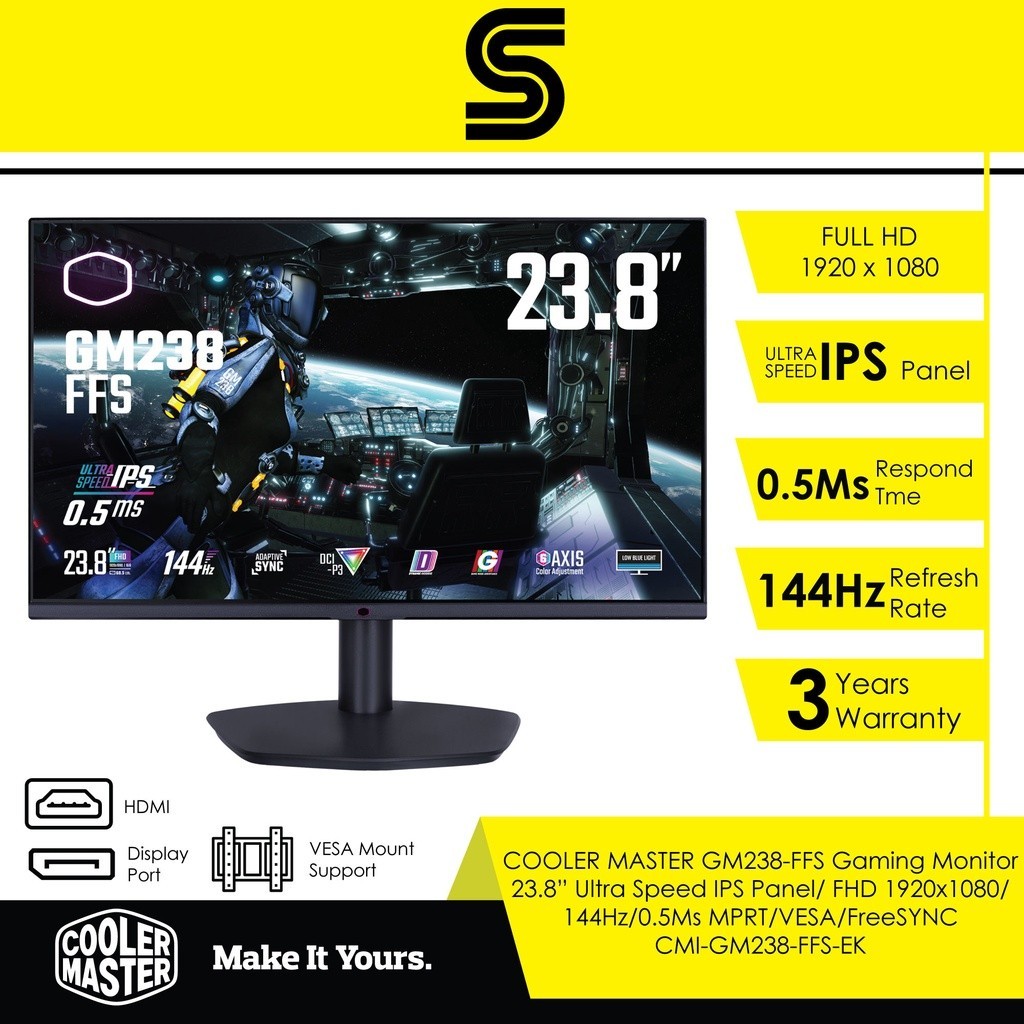 COOLER MASTER GM238-FFS Gaming Monitor - 23.8” Ultra Speed IPS Panel ...