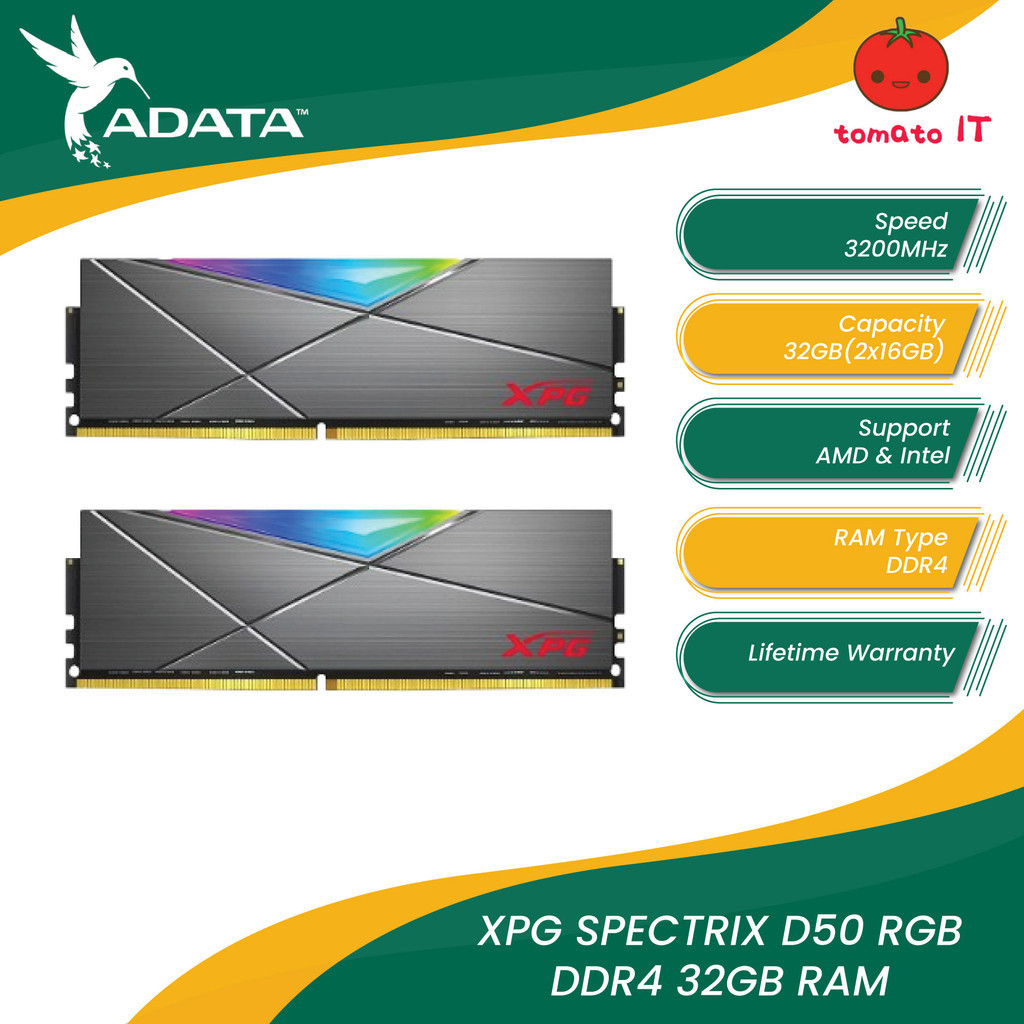 ADATA XPG Spectrix D50 RGB 32GB(2x16GB Kits) 3200MHz DDR4 LongDimm ...