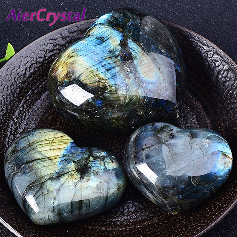 Large Heart Shaped Labradorite Crystal Carving with Natural Rough Stone ...