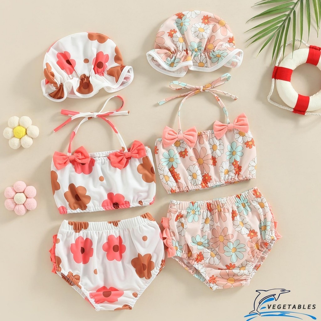 CB-Baby Girls Three Piece Swimsuits Floral Print Halter Bikini Set ...