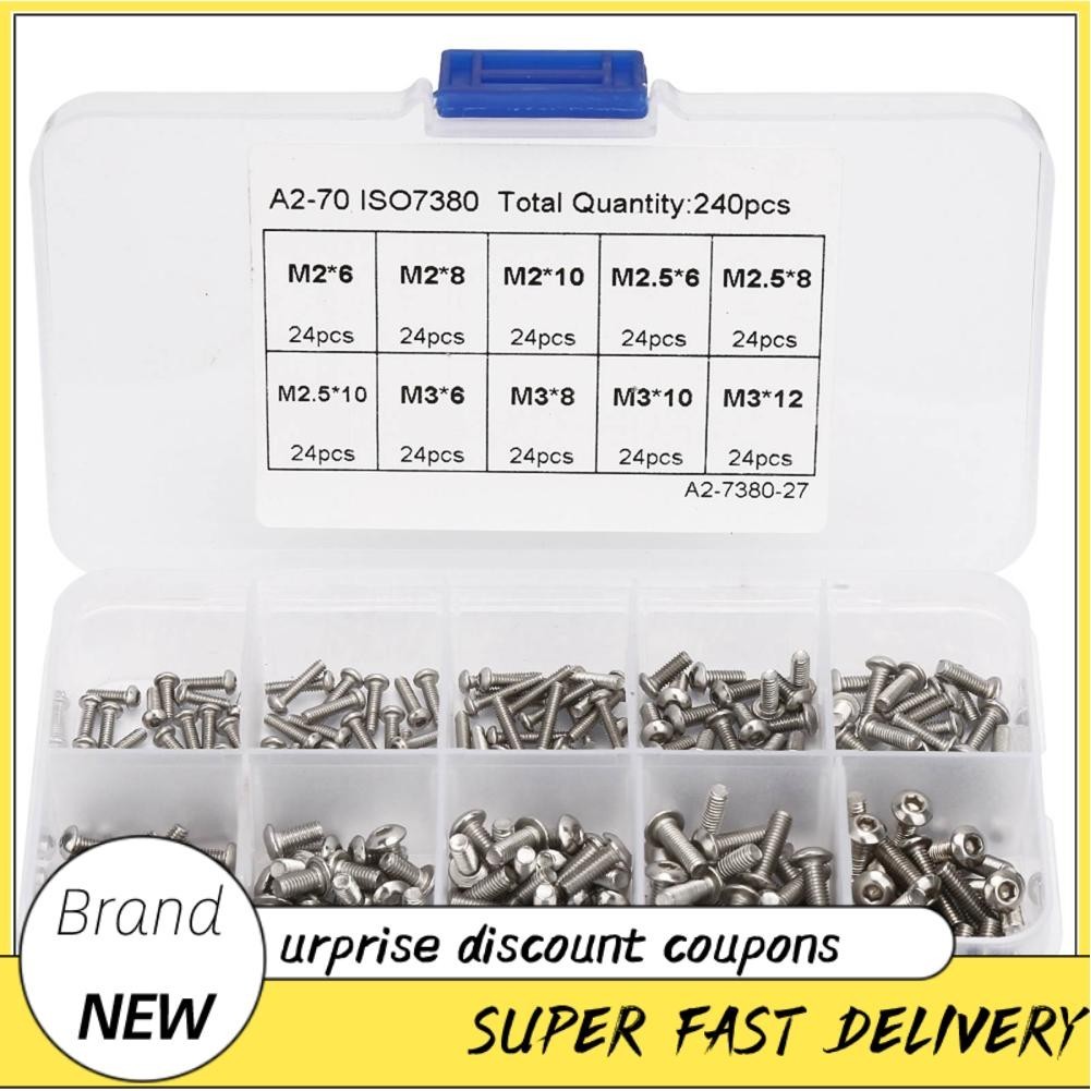 Freemarket 240pcs M2x6/M2x8/M2x10/M3x6/M3x8/M3x10/M3x12/M2.5x6/M2.5x8 ...