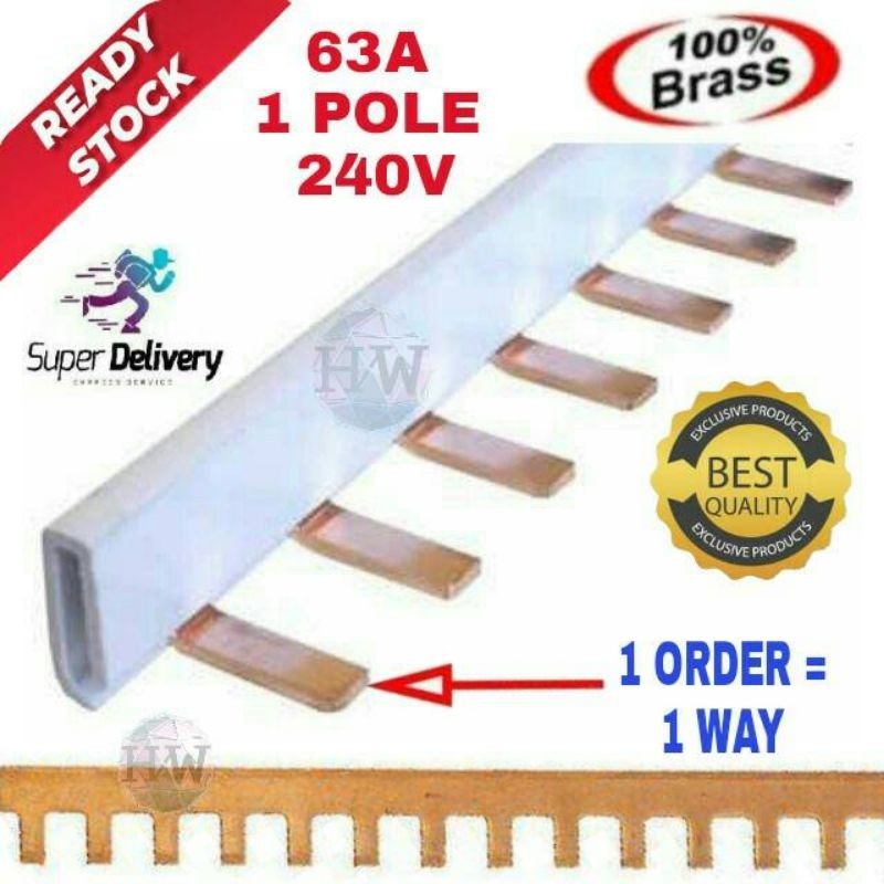 (1 WAY) 63A Single Phase MCB Copper Bar / MCB Copper Bus Bar with PVC ...