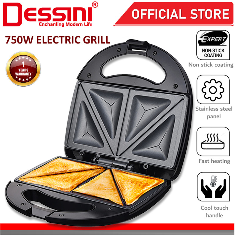 DESSINI ITALY Double Sided Electric Pizza Panini Waffle Sandwich Maker ...