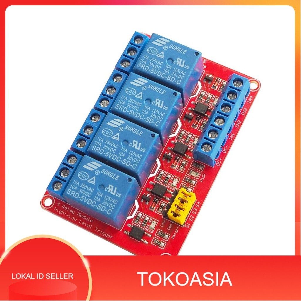 4 Channel Relay with Optocoupler Module Board Shield High Low Level ...