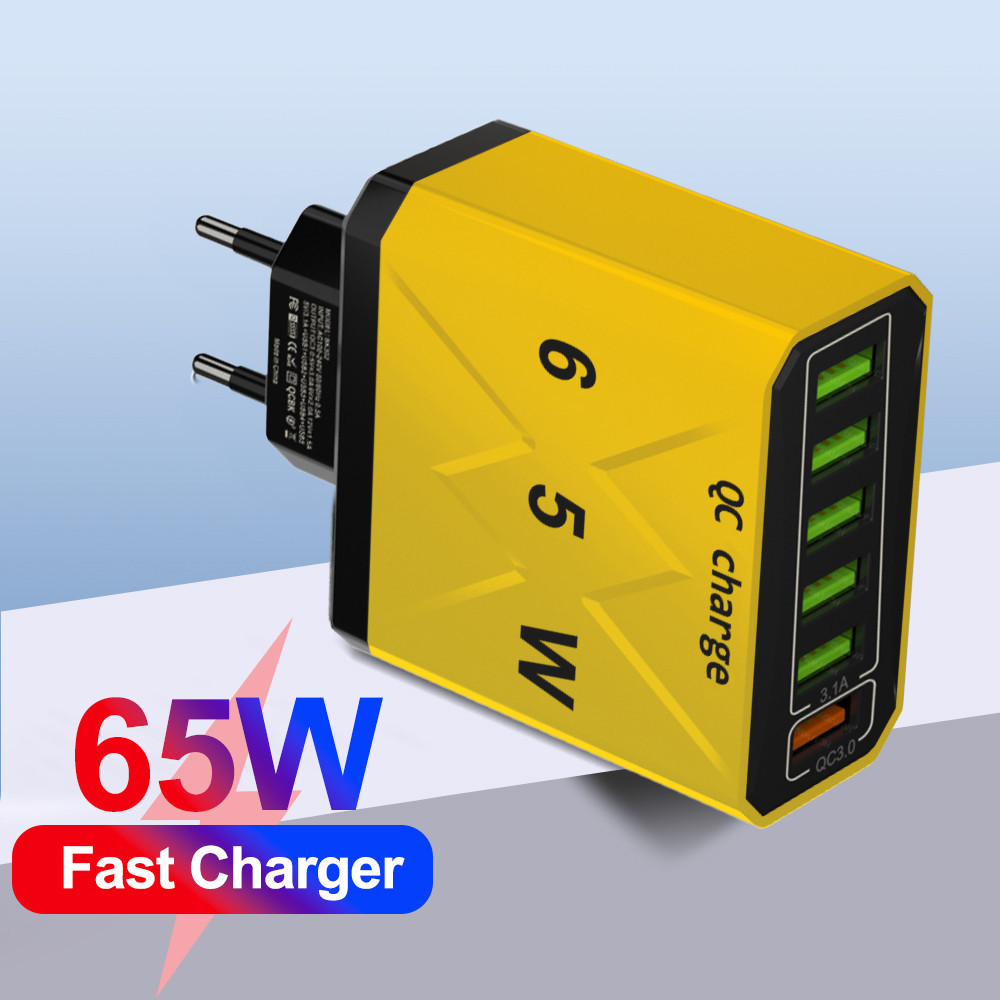 65W 6 Ports USB Charger Fast Charging Mobile Phone Charger Adapter QC 3 ...