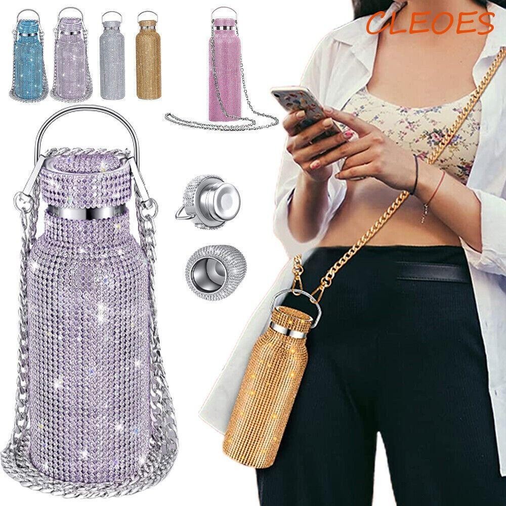 CLEOES Glitter Tumbler, Chain Thermal Rhinestone Water Bottle, Cute ...