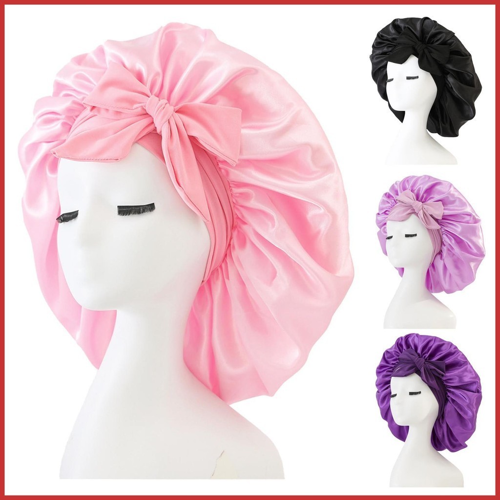 Double Layered Satin Night Caps Double Layer Hair Bonnet Adjustable ...
