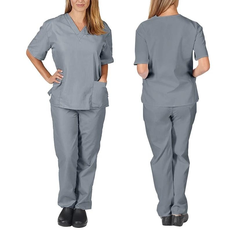 Nurse Uniform Medical Suits V-neck Nursing Scrub Uniform Salon Spa Pet ...