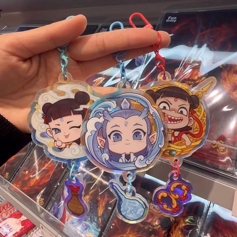 Nezha's Demon Child Haunted Sea Cartoon Star Bell Keychain Anime ...
