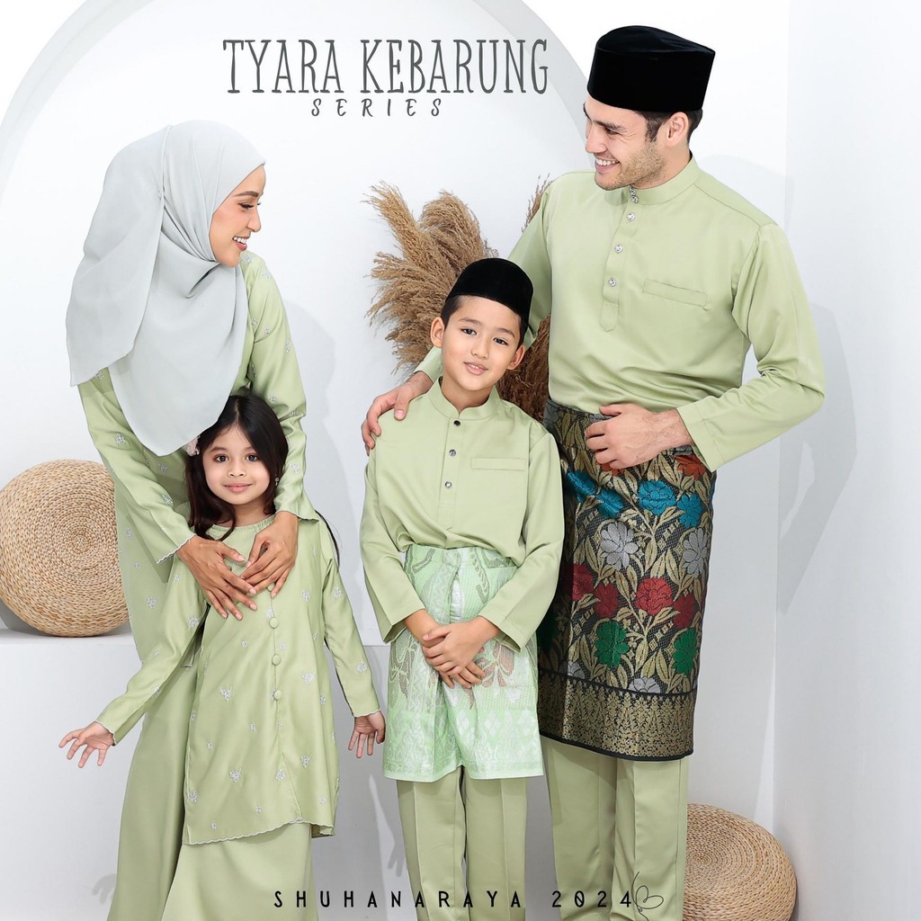 SHUHANA Baju Raya Family Set Sedondon Apple Green Baju Raya Viral Sulam ...