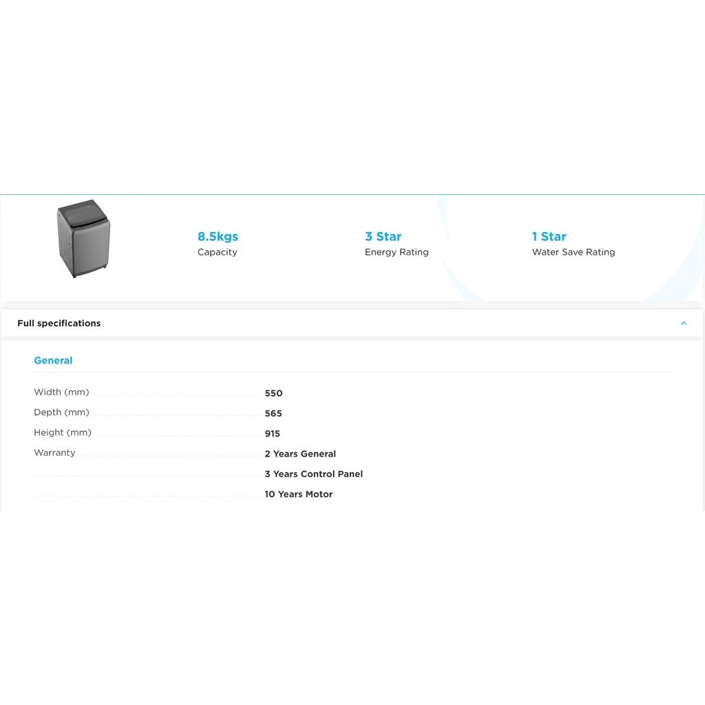 Midea Top Load Fully Auto Washing Machine MA200W75 (7.5kg)/ MA200W85 (8 ...