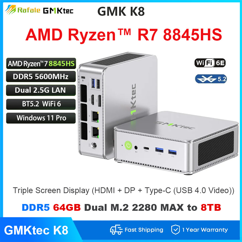 GMKtec K8 Mini PC R7 8845HS Windows 11 DDR5 5600Mhz PCIe4.0 Nvme SSD ...