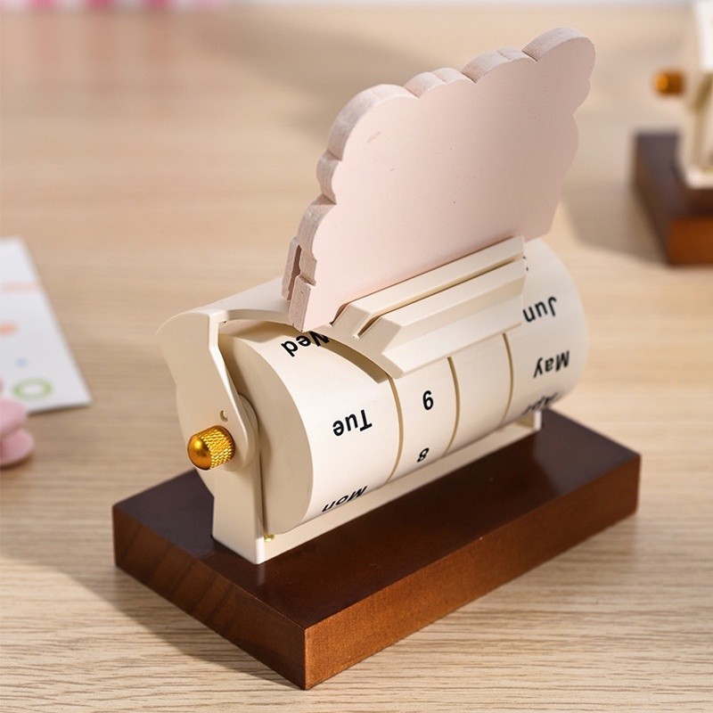 Calendar for Desk Wooden Wheeling Calendar Month Week Day Date Display ...