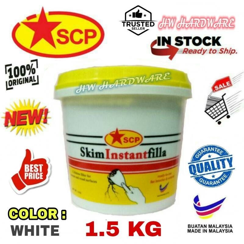 [100% ORIGINAL] 1.5kg SCP® WALL PUTTY FILLER WHITE, SKIM INSTANT FILLER ...