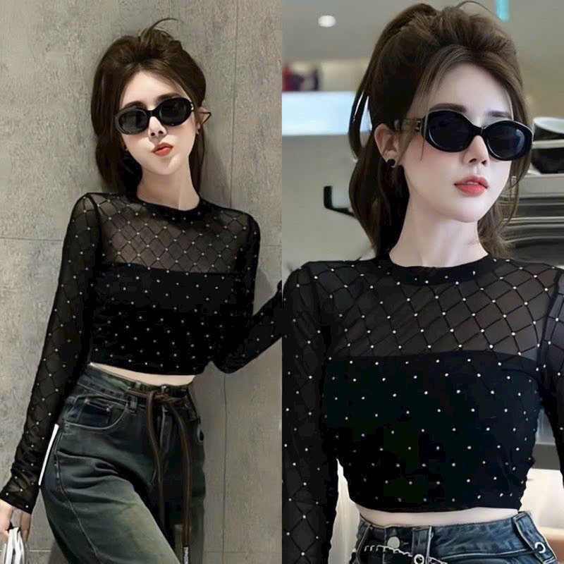 Lightning Mesh Shirt With Emulsion Tube + Mesh Finger Piercing] Long ...