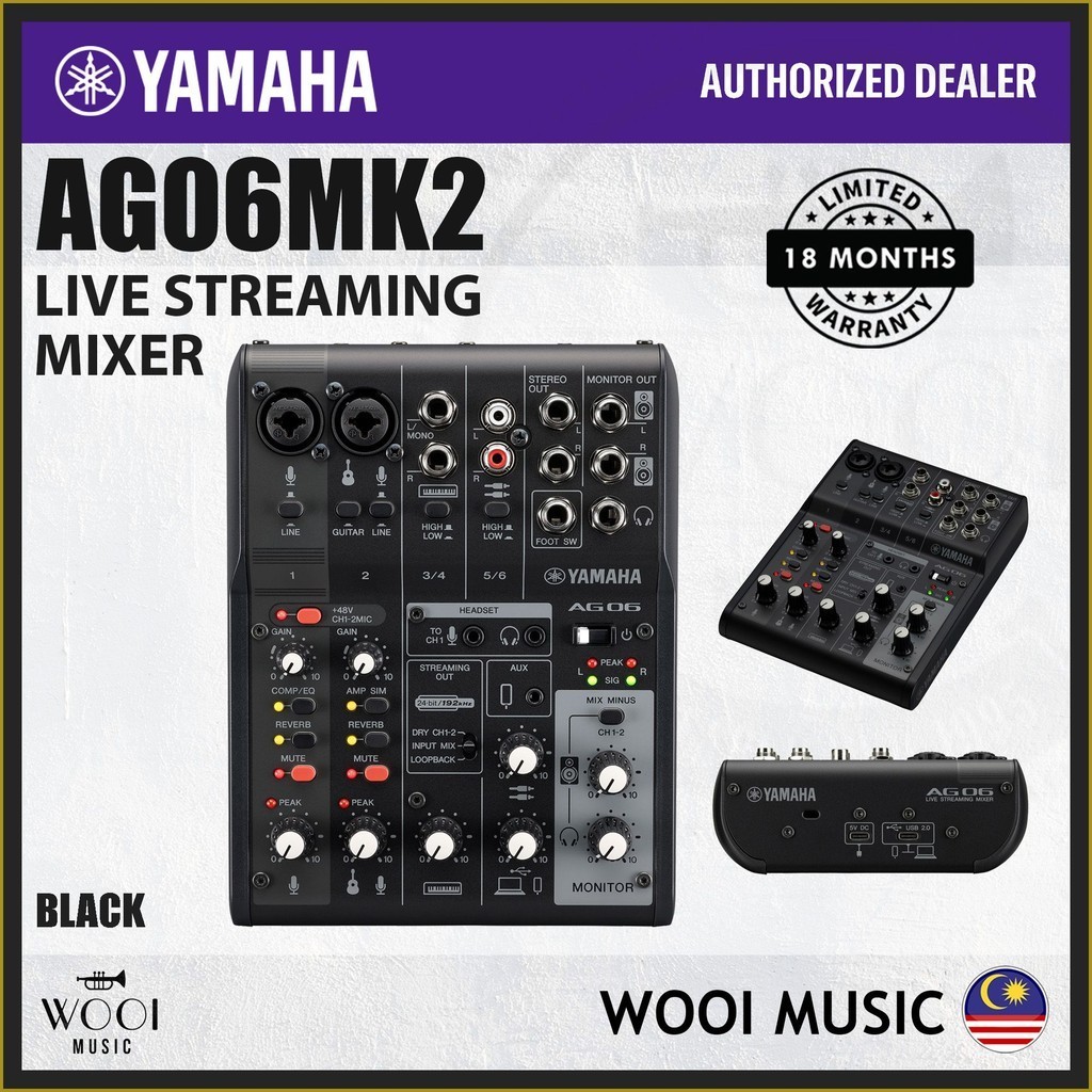 Yamaha AG06MK2 6-Channel Live Streaming Mixer / USB Mixer / Audio Interface - Black | Shopee ...