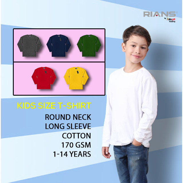 RIANS KIDS COTTON LONG SLEEVE TSHIRT 170GSM PART 2 BOY GIRL | Shopee ...
