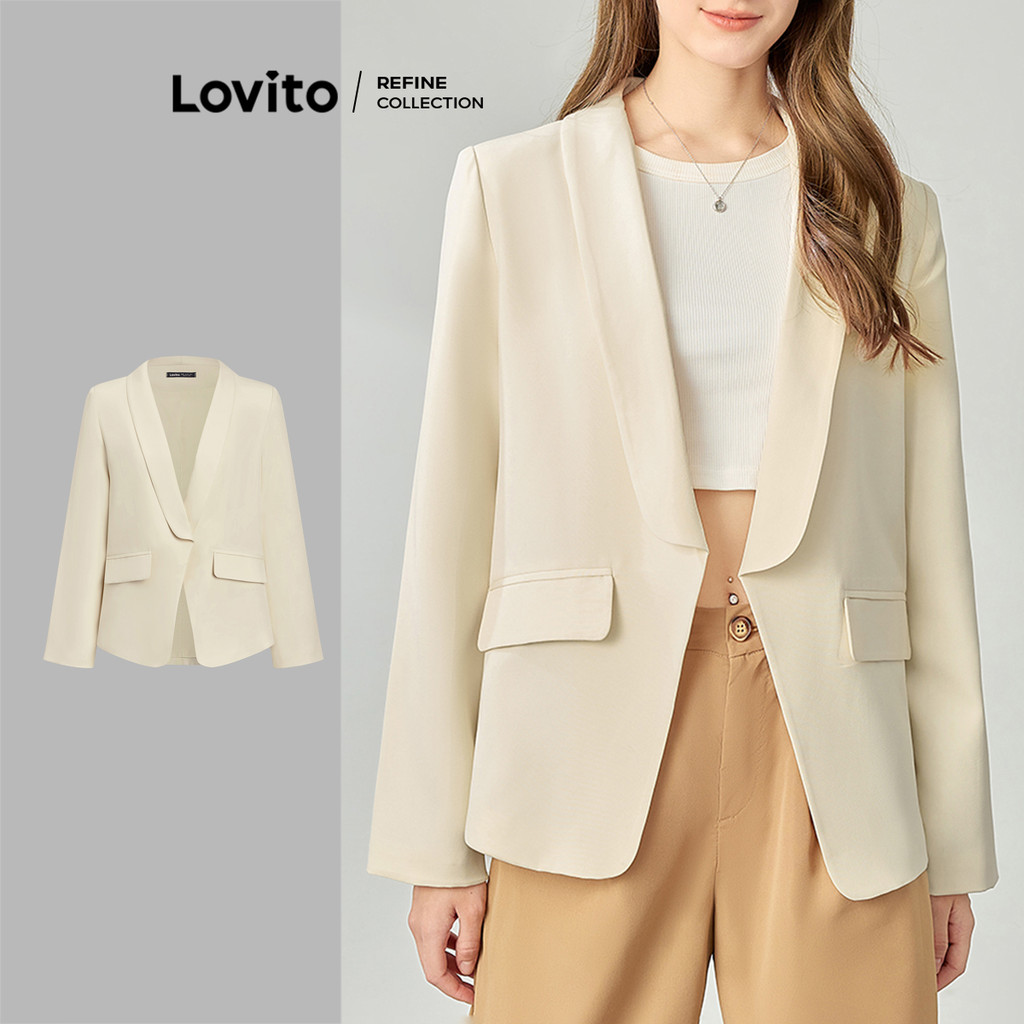 (Lovito Refine) Elegant Plain Button Fake Pocket Blazer for Women ...