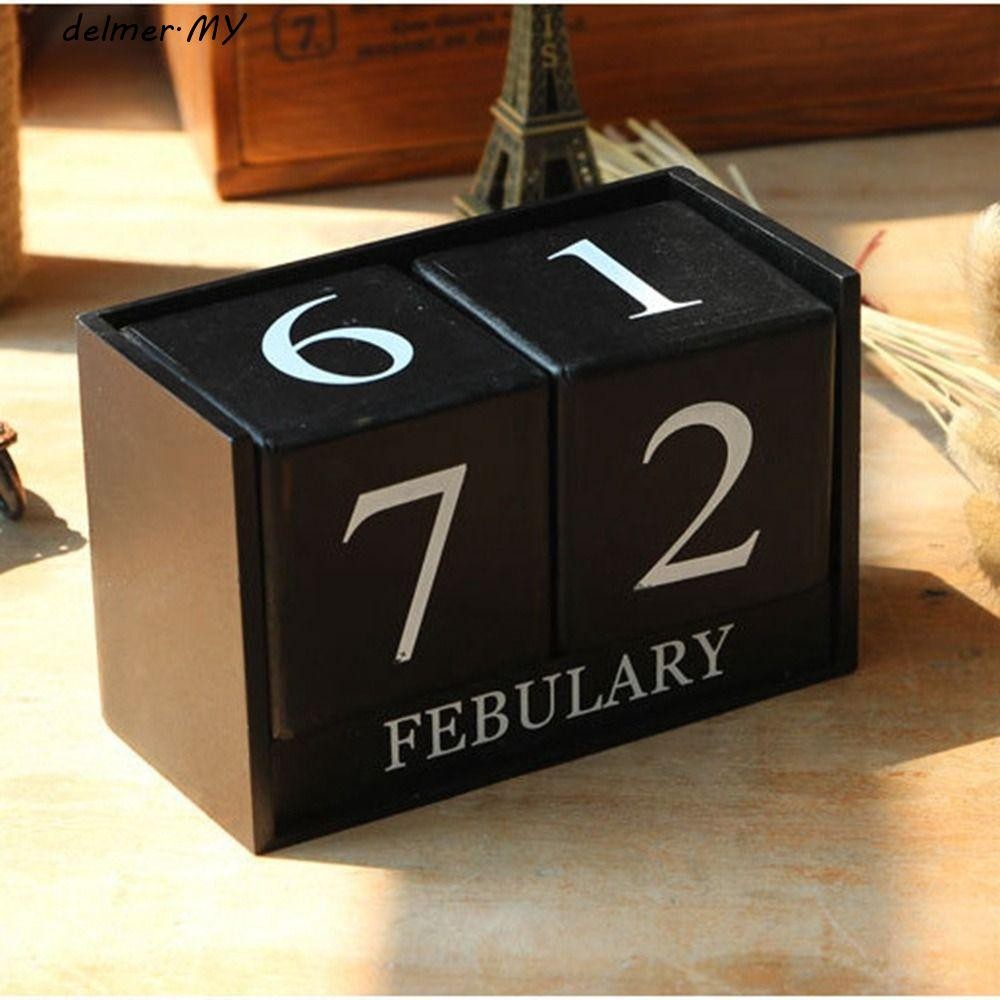 DELMER Wooden Perpetual Calendar, MDF Pastoral Style Building Blocks ...