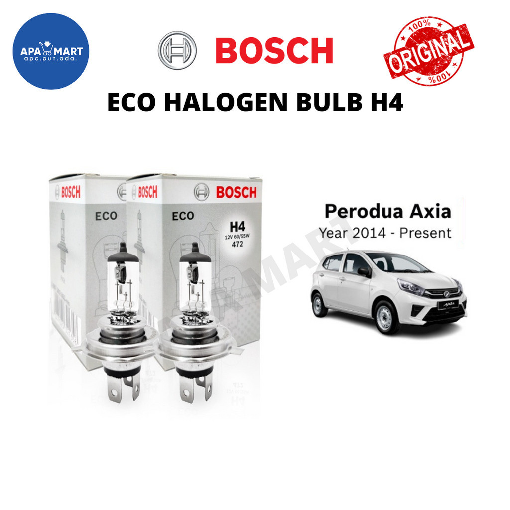 BOSCH Eco H4 Halogen Headlamp Bulb 12V 60/55W H4 Bulb for Perodua Axia ...