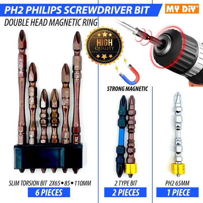 MYDIYHOMEDEPOT - PH2 PHILIPS MAGNETIC RING SCREWDRIVER BIT DOUBLE HEAD ...