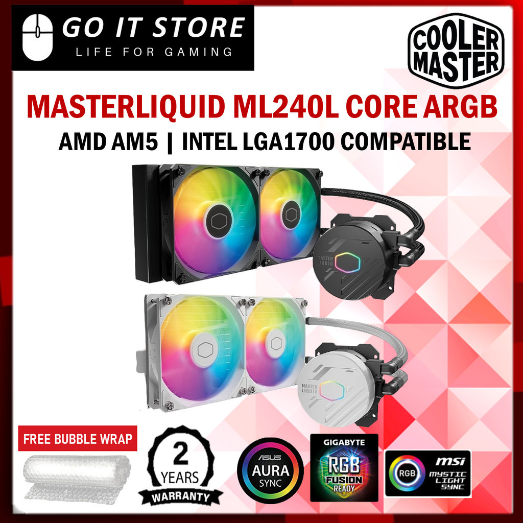 COOLER MASTER MASTERLIQUID 240L CORE ARGB CPU AIO COOLER BLACK / WHITE ...