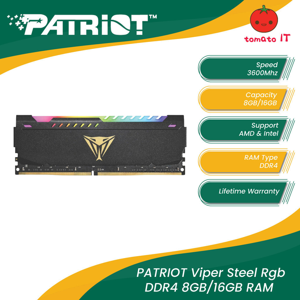 PATRIOT Viper Steel RGB DDR4 Memory 8GB/16GBx1 - 3600Mhz | Shopee Malaysia