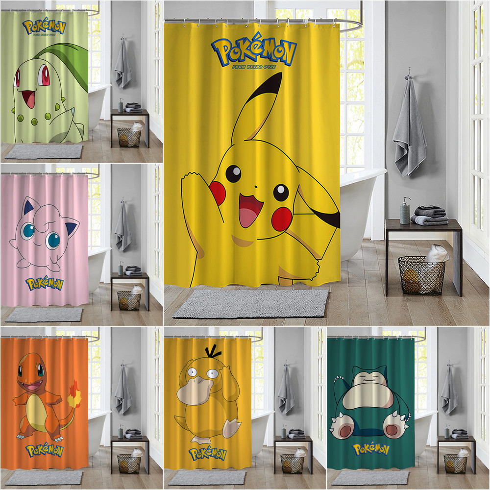 Anime Pokemon Pikachu Polyester Waterproof Shower Curtain Water ...