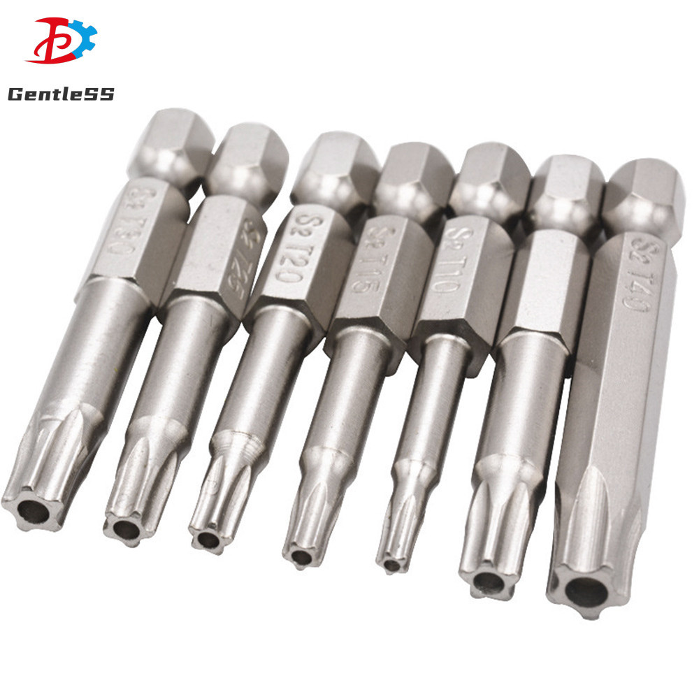 Set of 7 Nickel-Plated 5-Star Bits with Holes 50mm Long Star Bit ...