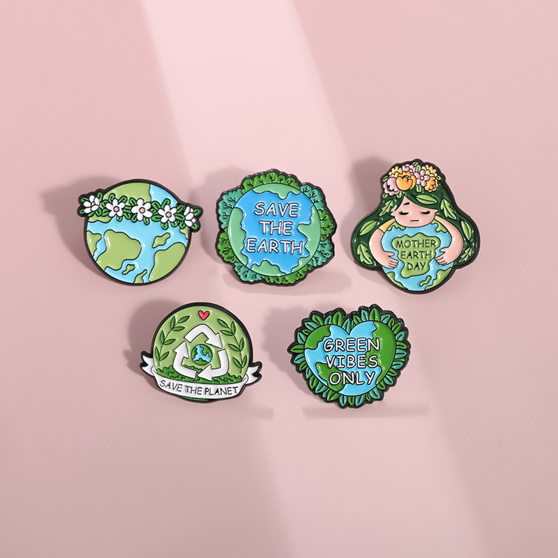 Cartoon Save The Earth Eanmel Pin Brooches Cute Green Earth Brooch ...