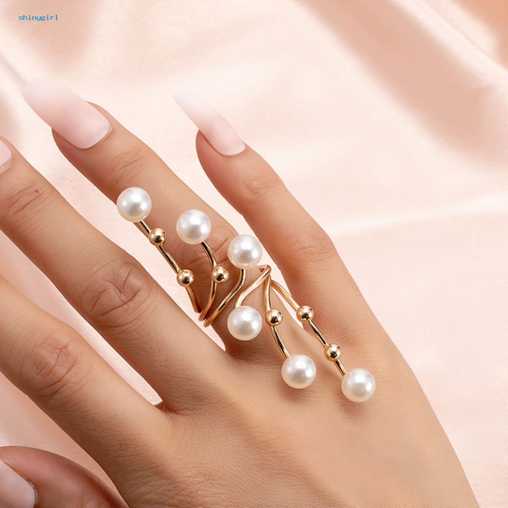 [SG] Exaggerated Ring Irregular Rhinestone Ring Exquisite Faux Pearl ...