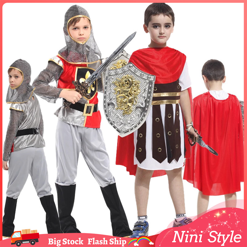 Greek Roman Warrior Gladiator Costume for Kids Boy Brown Knight Julius ...